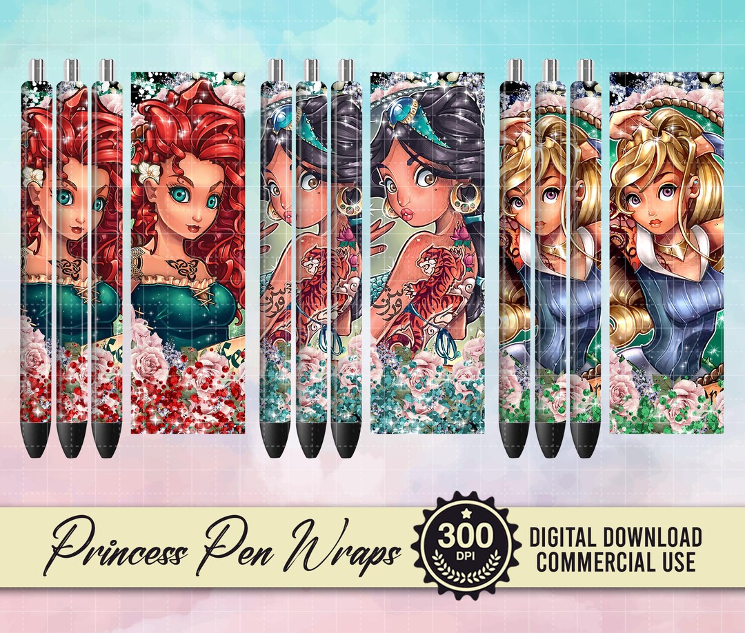 Set 3 of Princess Pen Png Wrap Bundle, Princess Pen Png, Princess Pen ...