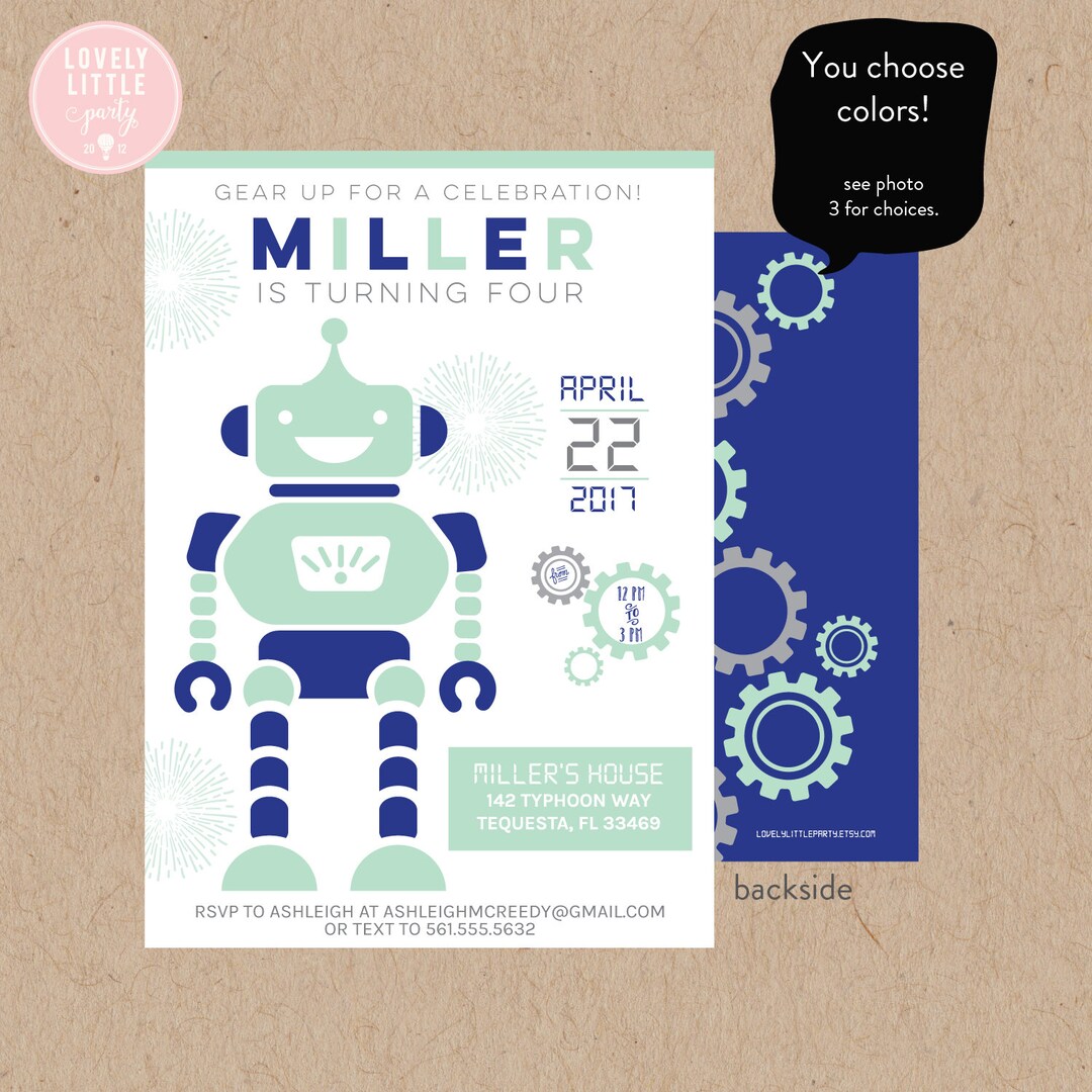 Robot Invitation, DIY Printable or Printed Robot Invitation - Lovely ...