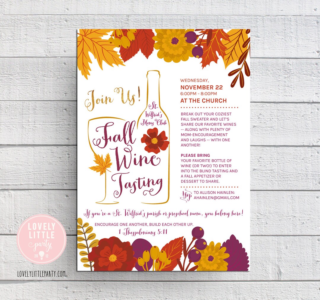 Wine Tasting Invitation, Fall Wine Tasting, Fall Moms Night Out, Church ...