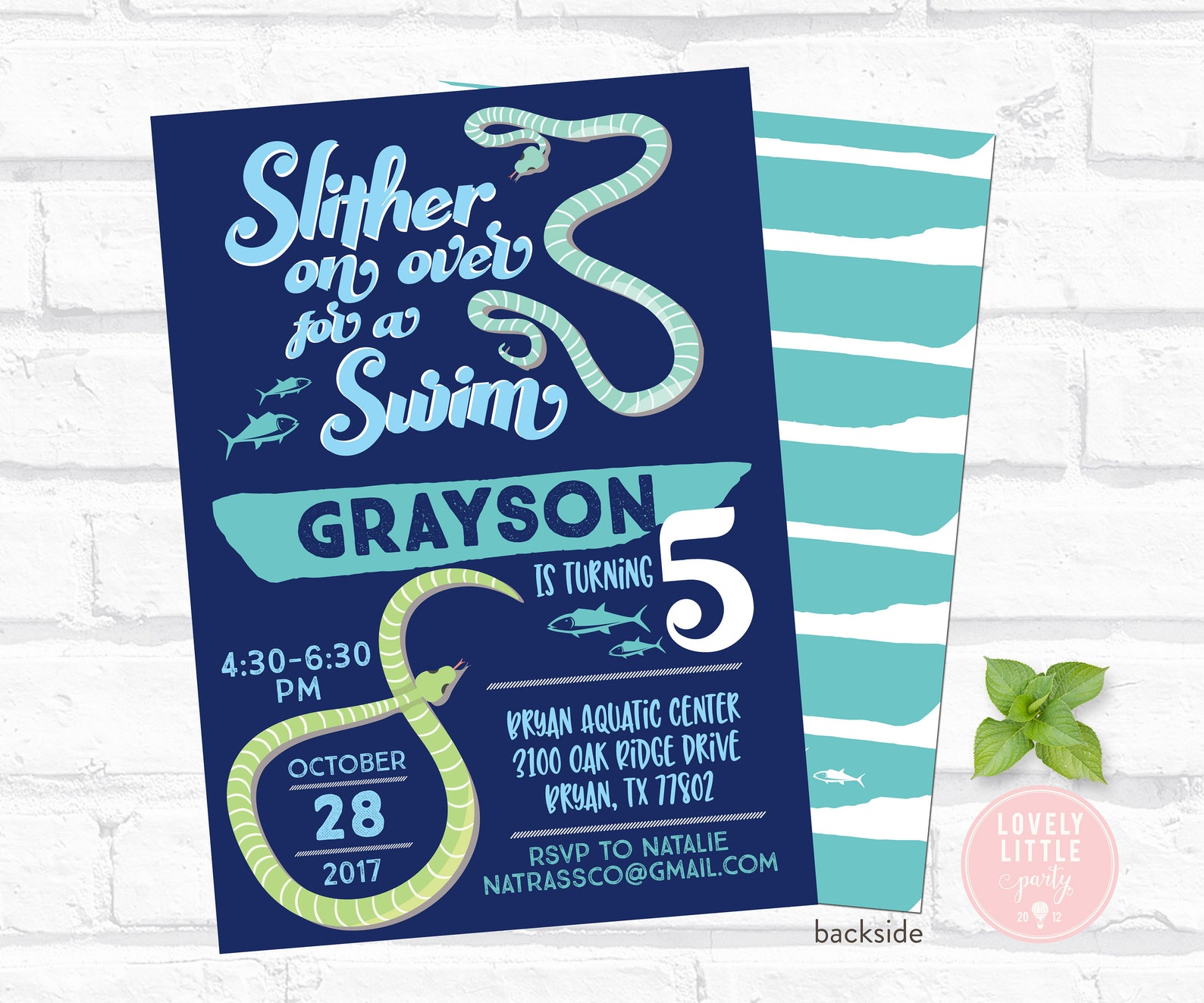 Snake Theme Invite With Optional Thank You Card Printable or - Etsy