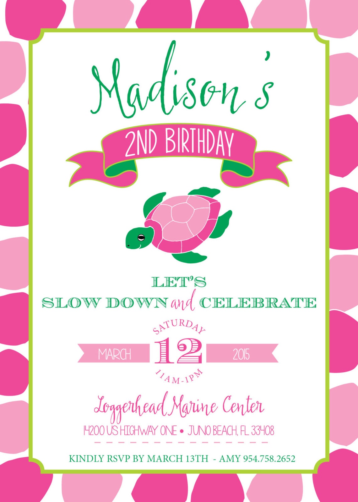 DIY Printable Turtle Birthday Invitation Kit Girl Invite AND - Etsy