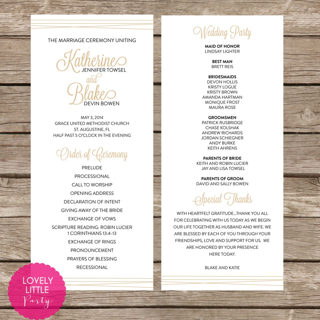 Katherine Collection Classic Simple Wedding Program- DIY Printable ...