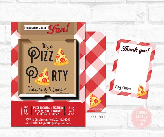 Pizza Birthday Invitation Kit Invite AND Thank You Card | Etsy