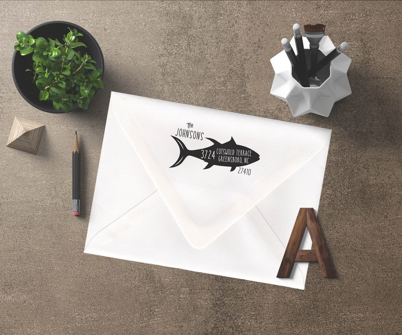 Fish Return Address Stamp Self-inking Modern Fish Themed - Etsy