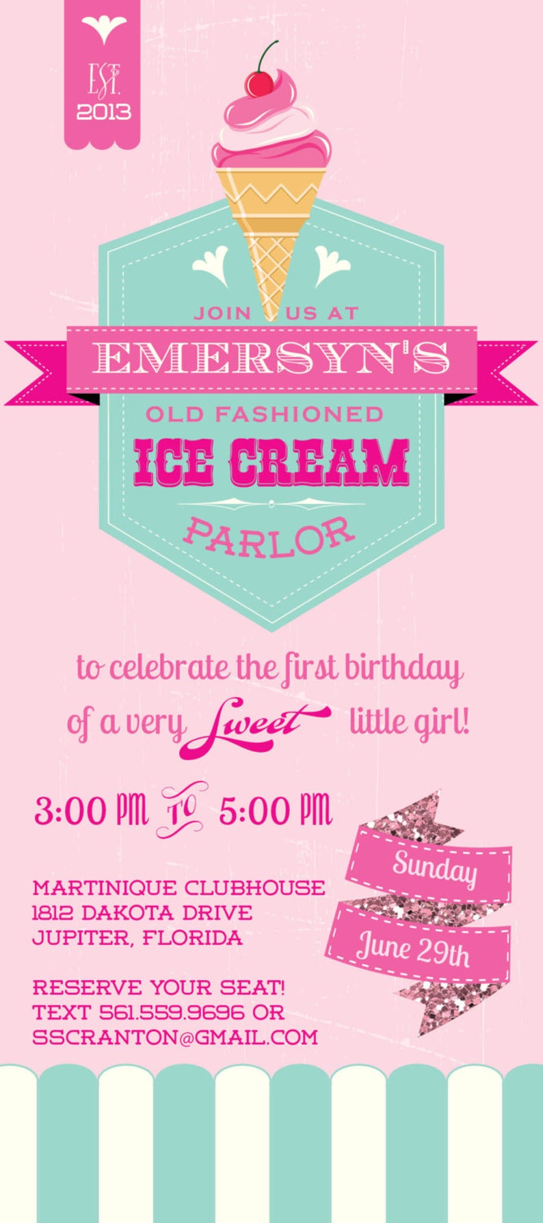 DIY Printable Vintage Ice Cream Parlor Invitation Kit Invite - Etsy