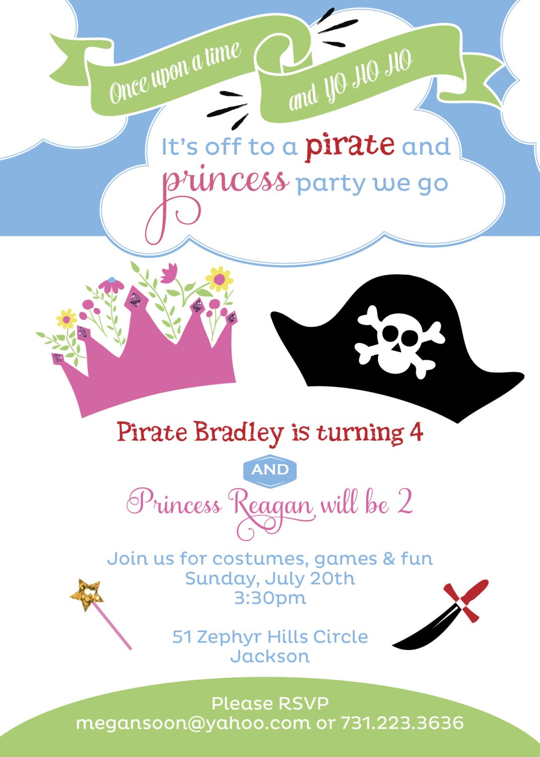 DIY Pirates and Princesses Birthday Invitation Kit Invite | Etsy