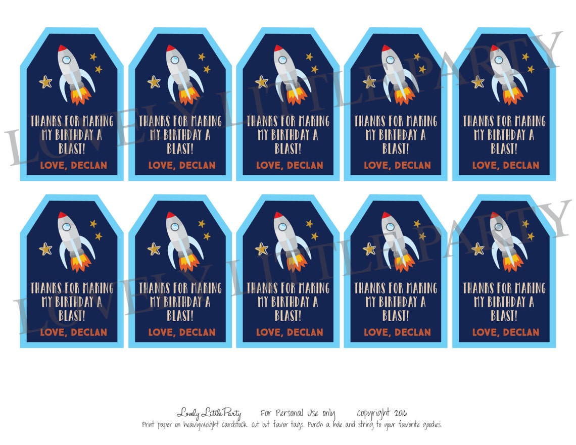 Space Theme Rocket Ship Theme Party Themed Favor Tags DIY - Etsy