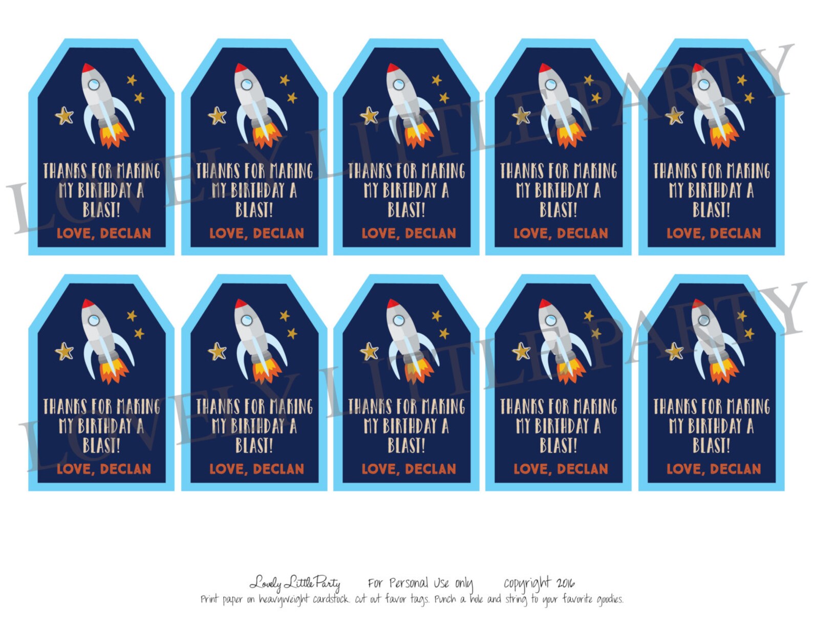 Space Theme, Rocket Ship Theme Party Themed Favor Tags DIY Printable ...