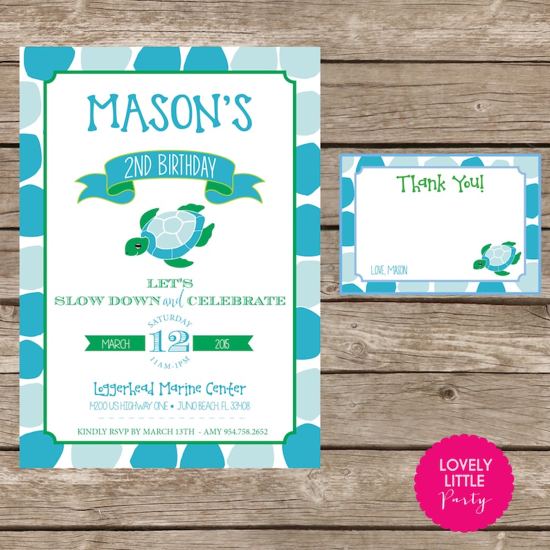 DIY Printable Turtle Birthday Invitation Kit Boy - Invite AND Thank You ...