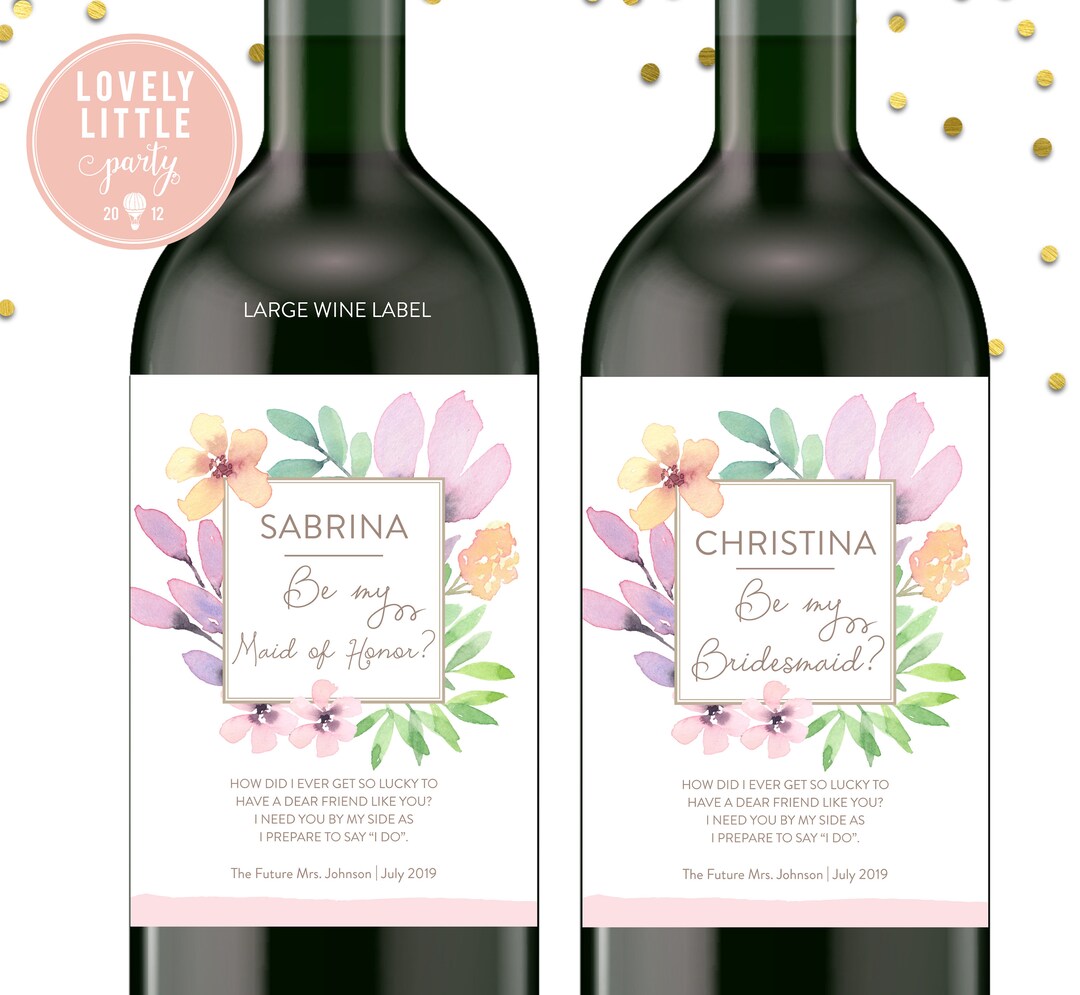 Watercolor Floral Will You Be My Bridesmaid Wine Labels, Bridesmaid ...