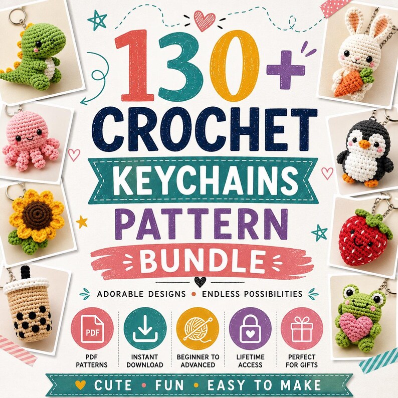 130+ Crochet Keychain Patterns Bundle PDF, Amigurumi Crochet Pattern ...
