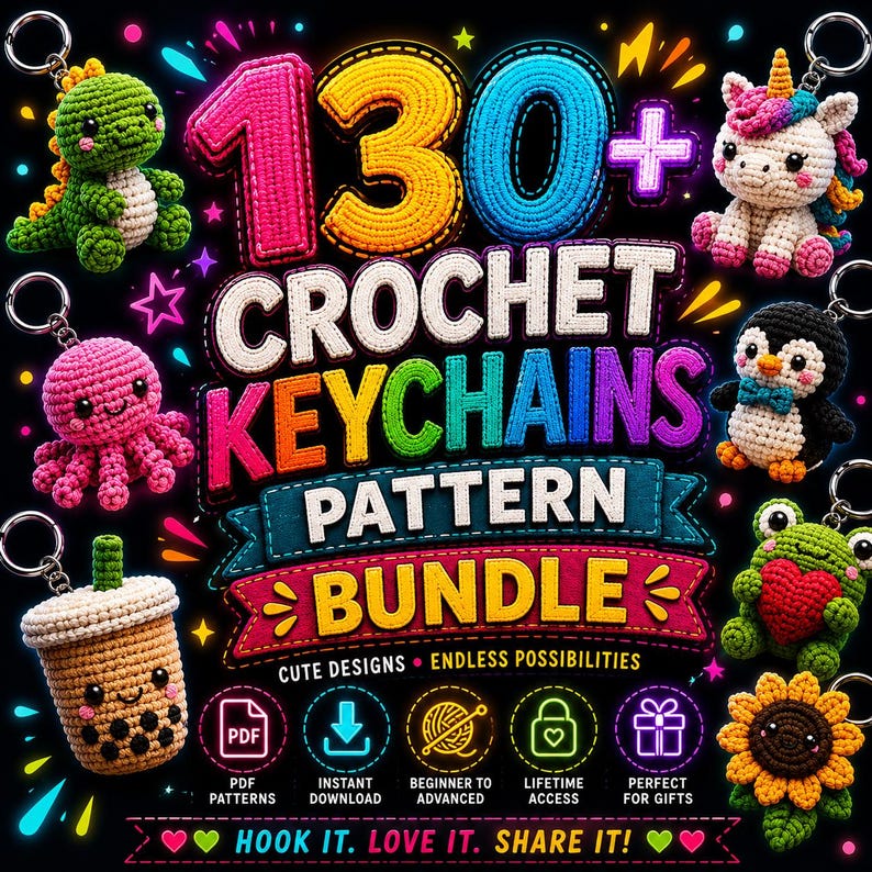 130+ Crochet Keychain Patterns Bundle PDF, Amigurumi Crochet Pattern ...