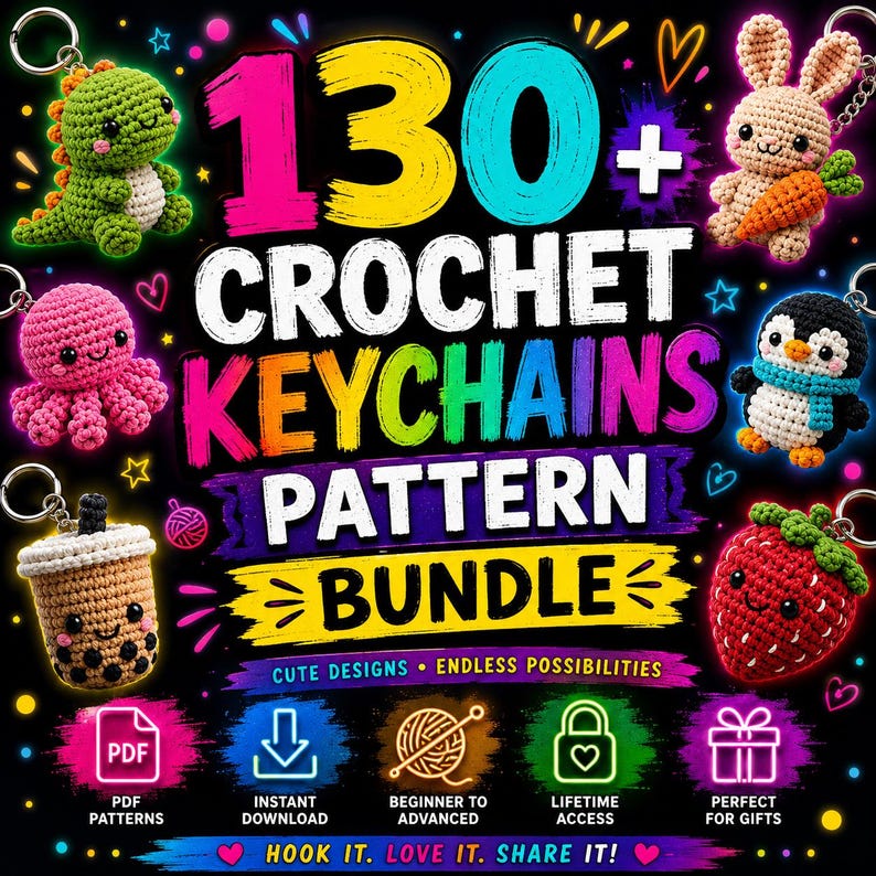 130+ Crochet Keychain Patterns Bundle PDF, Amigurumi Crochet Pattern ...