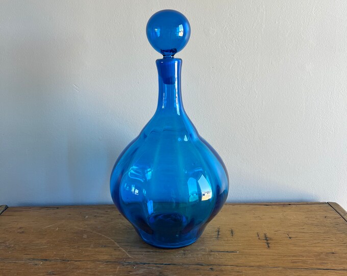 Vintage Blue Blenko Style Decanter Genie Bottle Handblown Glass - Etsy