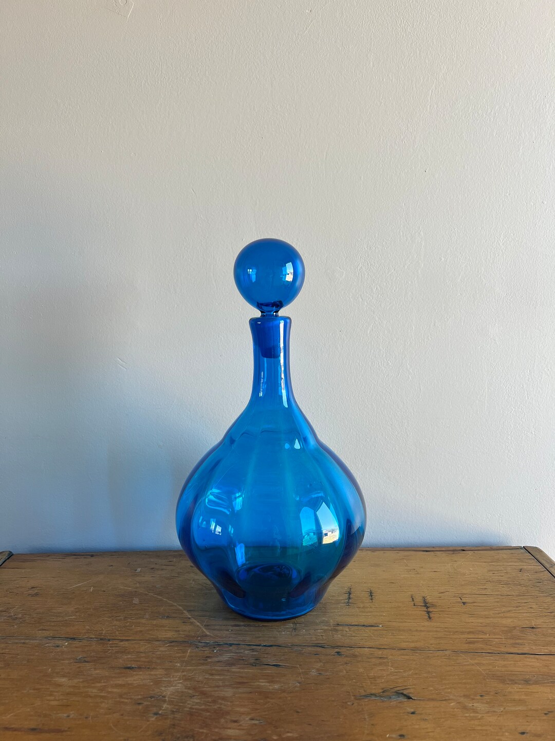 Vintage Blue Blenko Style Decanter Genie Bottle Handblown Glass - Etsy
