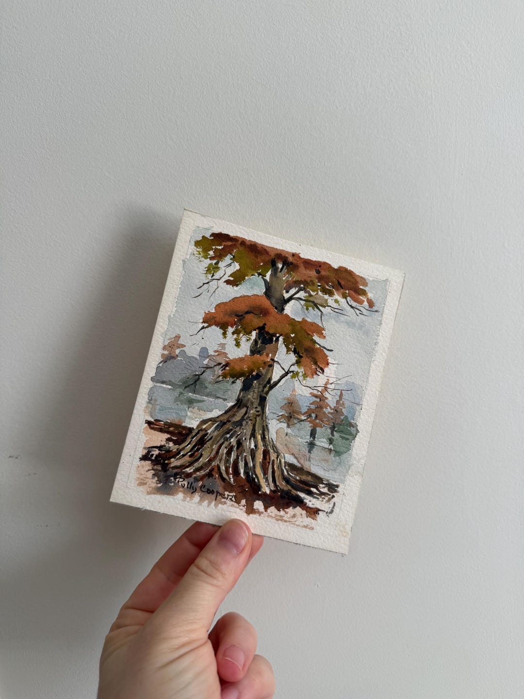 Vintage Unframed Drawing Watercolor Tree Artwork Nature Small Gallery ...