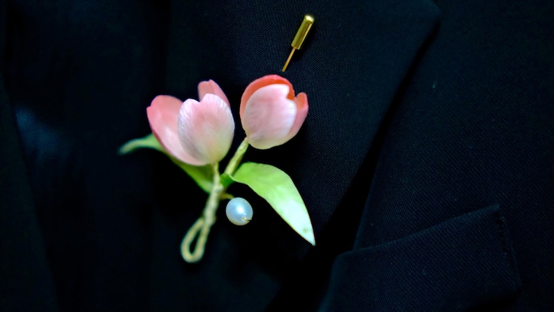 Silk Wrapped Flower Pin, Gift for Wedding, Iris Brooch, Tulip Party ...
