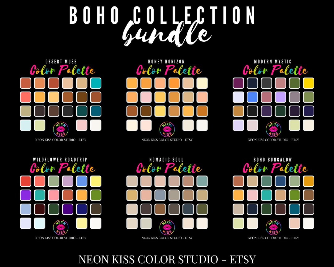 Boho Collection – 6 Procreate Color Palettes (180 Colors With Hex Codes ...