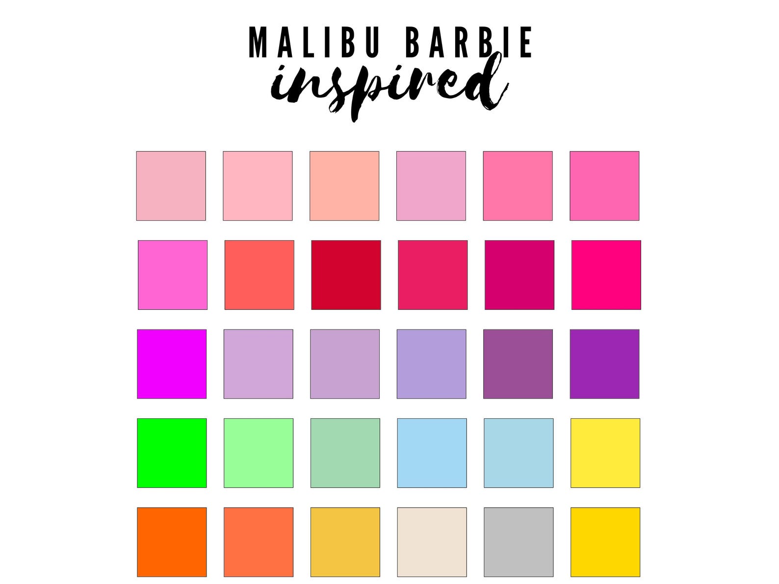 Procreate Color Palette Malibu Barbie Pink Girly Doll Inspired Color ...