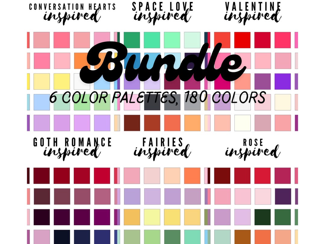 Procreate Color Palette Bundle 6 Palettes, 180 Colors Valentine's Day ...