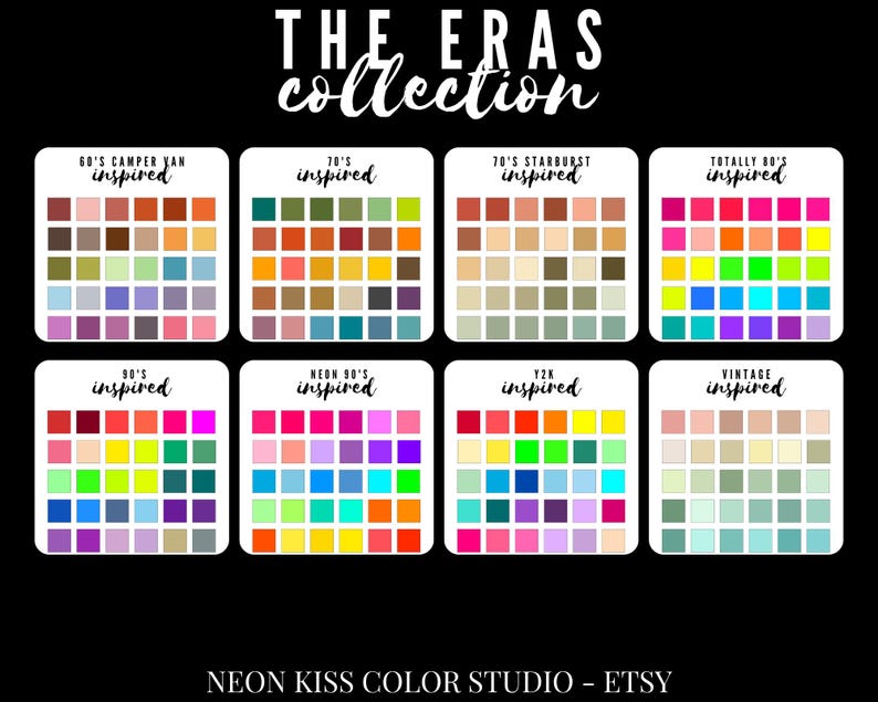 The Eras Vintage Retro Nostalgia Collection Color Palette Bundle for ...
