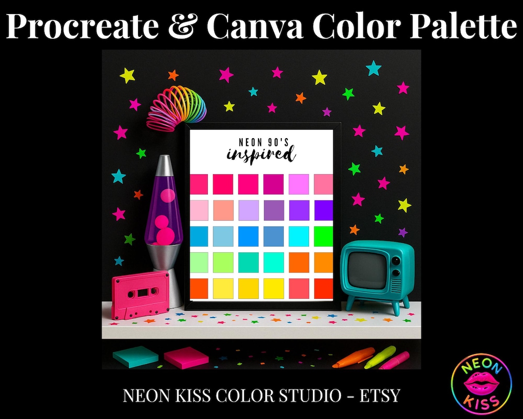 Neon 90s Color Palette for Procreate & Canva – 30 Colors With Hex Codes ...
