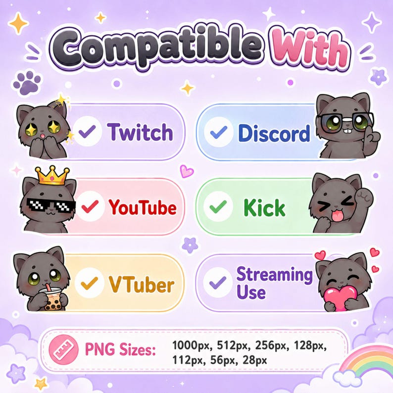 Kawaii Gray Cat Emotes Pack, Streamer Pngs for Twitch, Discord (instant ...