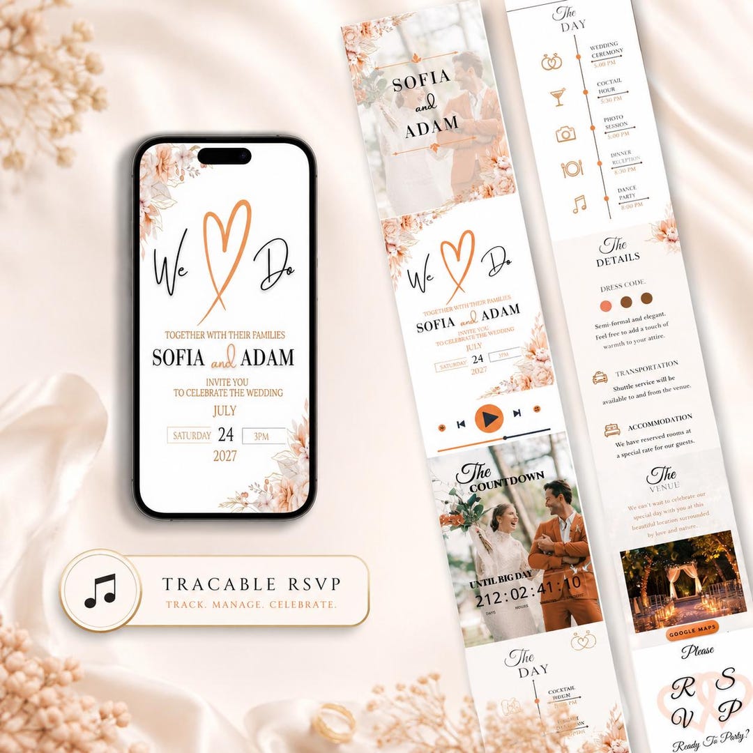 Marriage Invitation Website Canva Template With Music Online RSVP Save ...