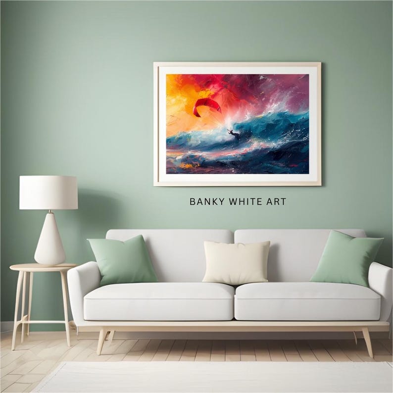 Kitesurfing Wall Art, Abstract Ocean Wave Print, Vibrant Extreme Sports ...