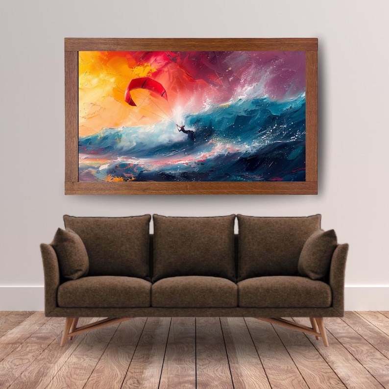 Kitesurfing Wall Art, Abstract Ocean Wave Print, Vibrant Extreme Sports ...