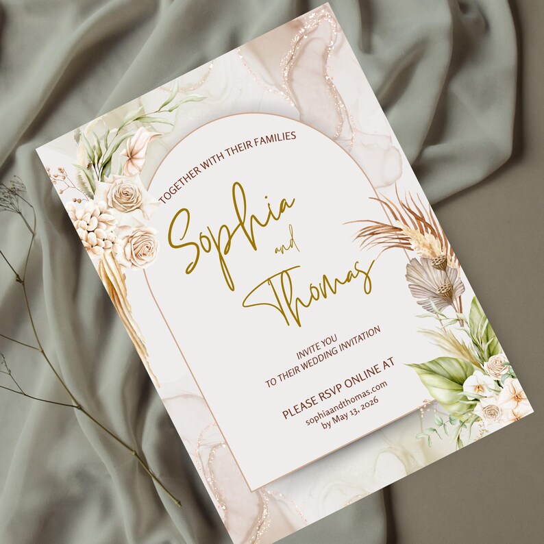 Editable Floral Invitation Set, Summer Botanical Canva Cards, Elegant ...