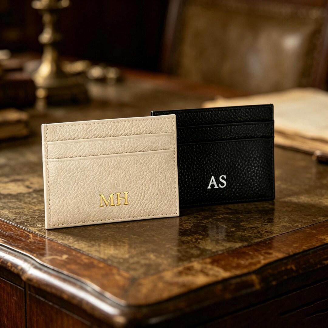 Personalized Leather Card Holder: Custom Initials, Great for Weddings ...