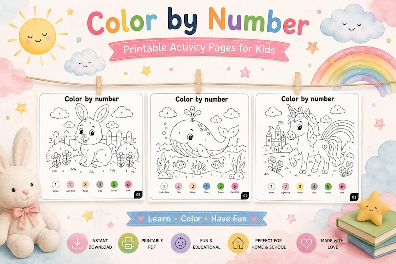 Color by Number Printable for Kids, Animals Coloring Book PDF ...