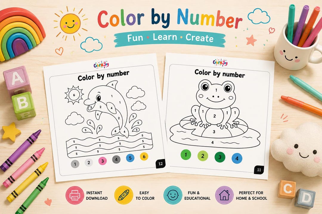 Color by Number Printable for Kids, Animals Coloring Book PDF ...