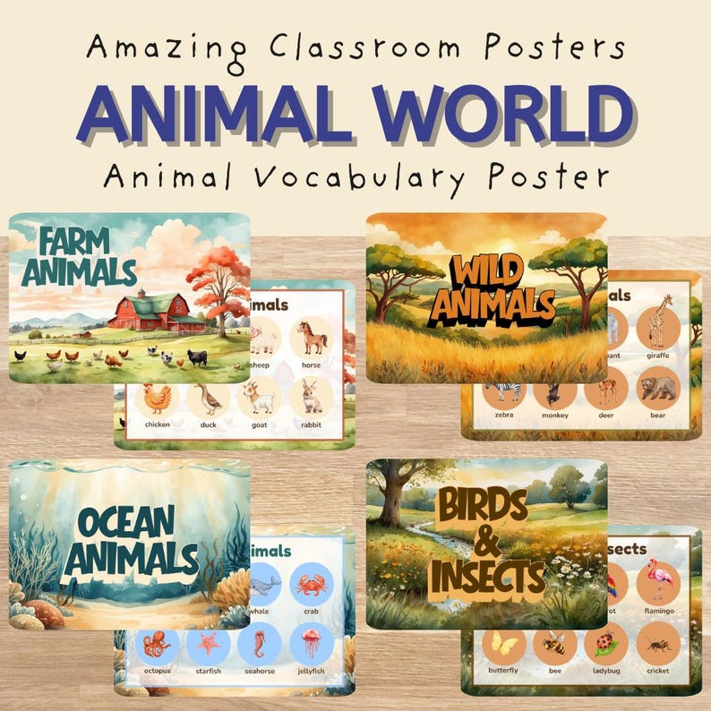 Animal World Posters Bundle | Farm, Wild, Ocean, Birds, Insects (A3 ...