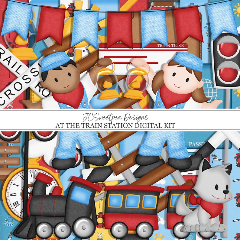 At the Train Station Digital Scrapbooking Kit - Etsy
