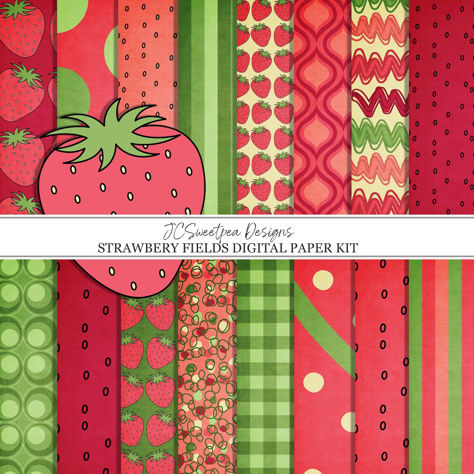 Strawberry Fields Digital Scrapbooking Paper Kit - Etsy