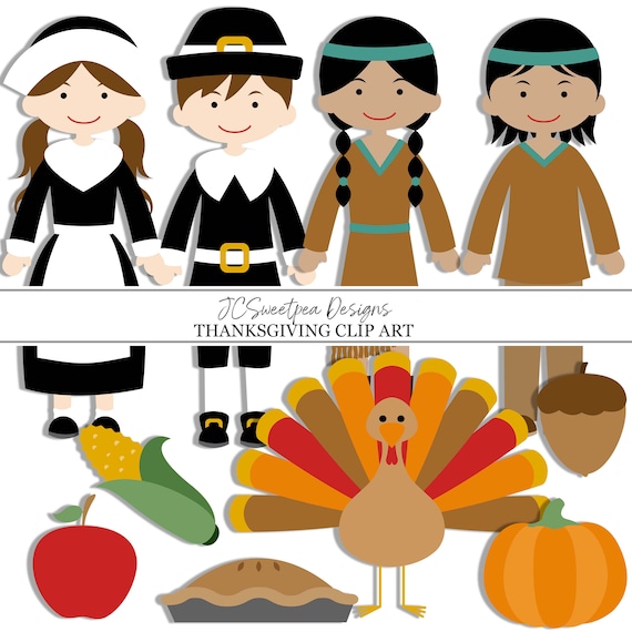 Pilgrims And Indians Thanksgiving Clip Art