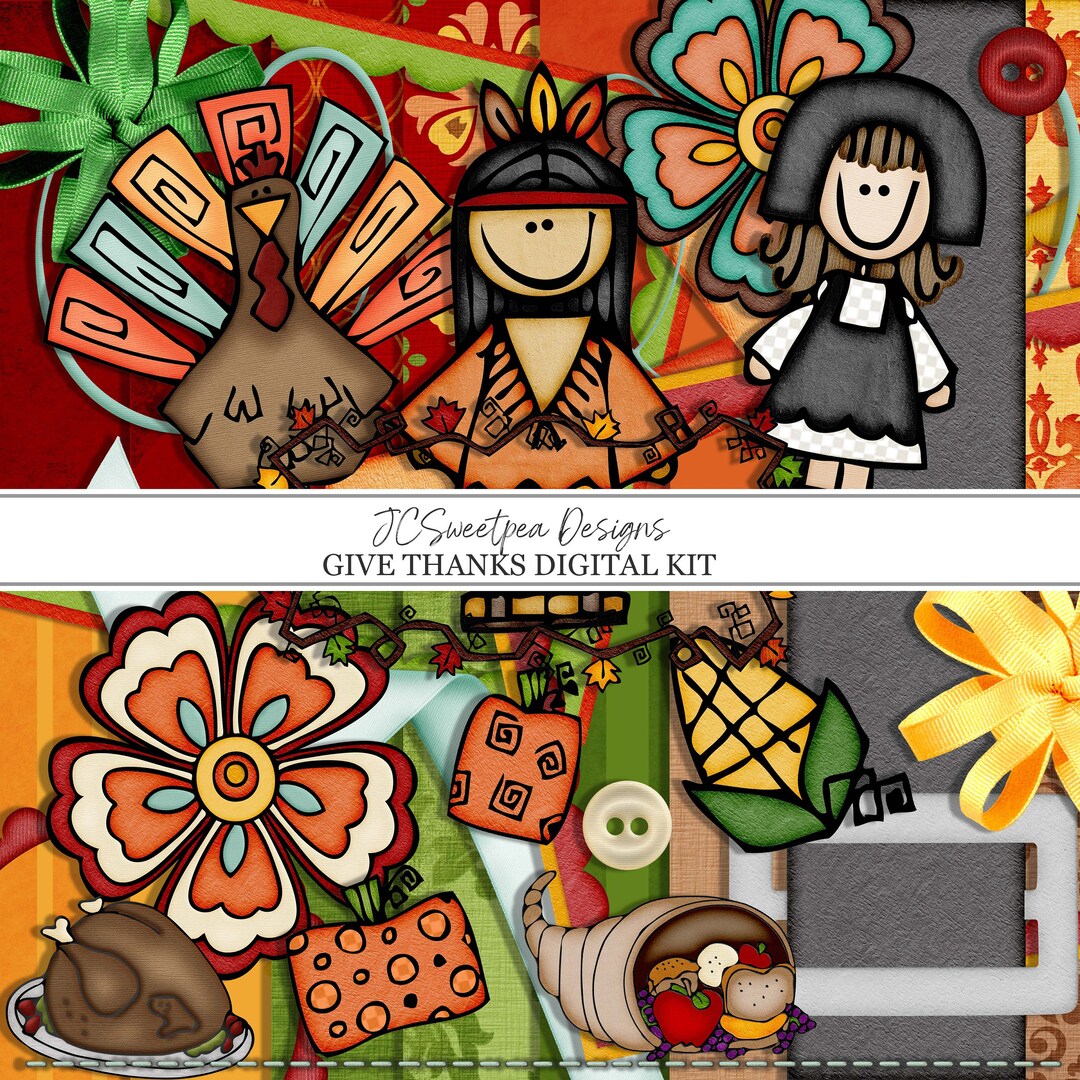 Give Thanks Digital Scrapbooking Kit Thanksgiving - Etsy
