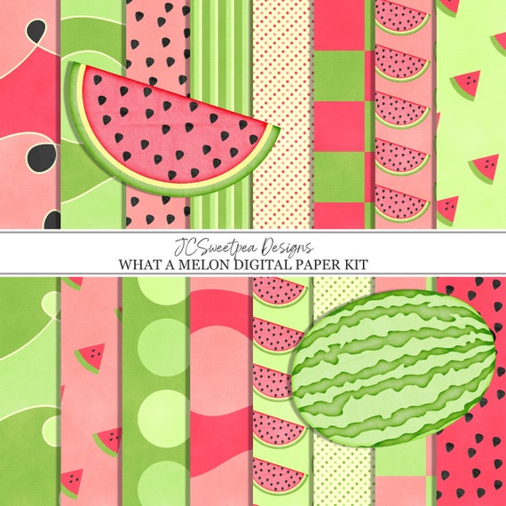 What A Melon Watermelon Digital Scrapbooking Paper Kit | Etsy