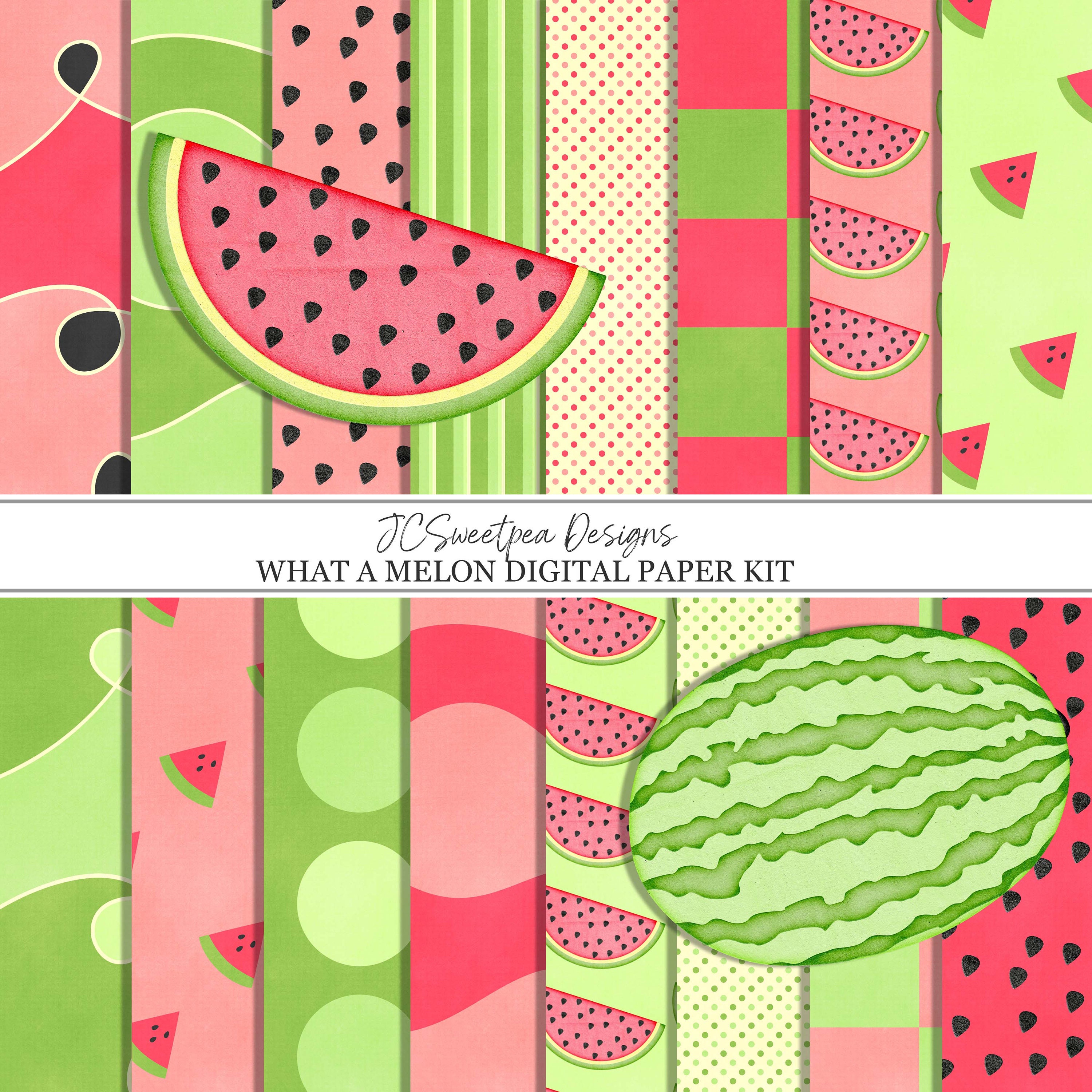 What A Melon Watermelon Digital Scrapbooking Paper Kit - Etsy