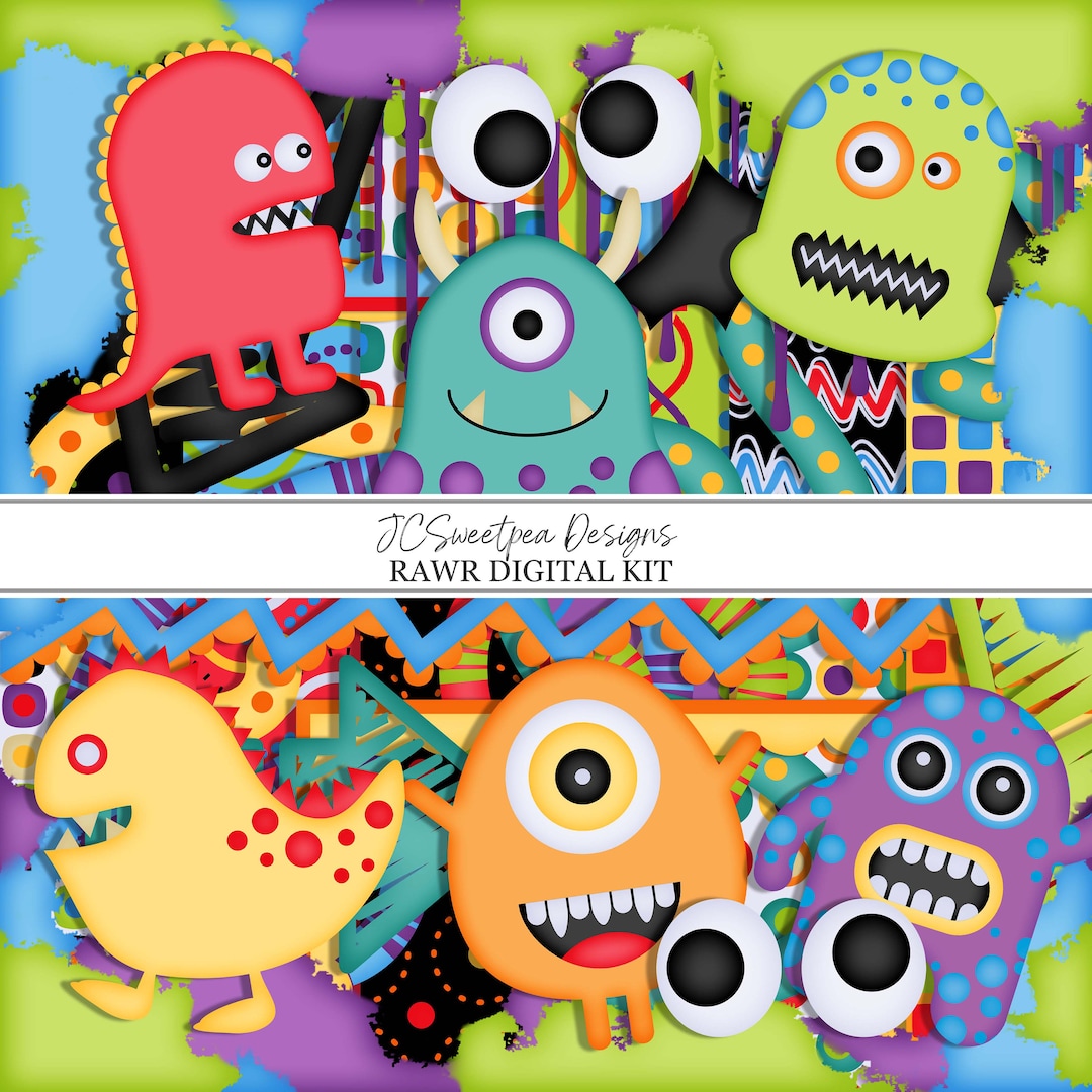 Rawr - Monsters Digital Scrapbooking Kit - Etsy