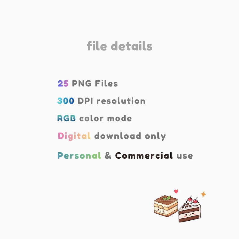 Dessert Clipart PNG Bundle, 25 Kawaii Sweet Food Stickers, Bakery ...