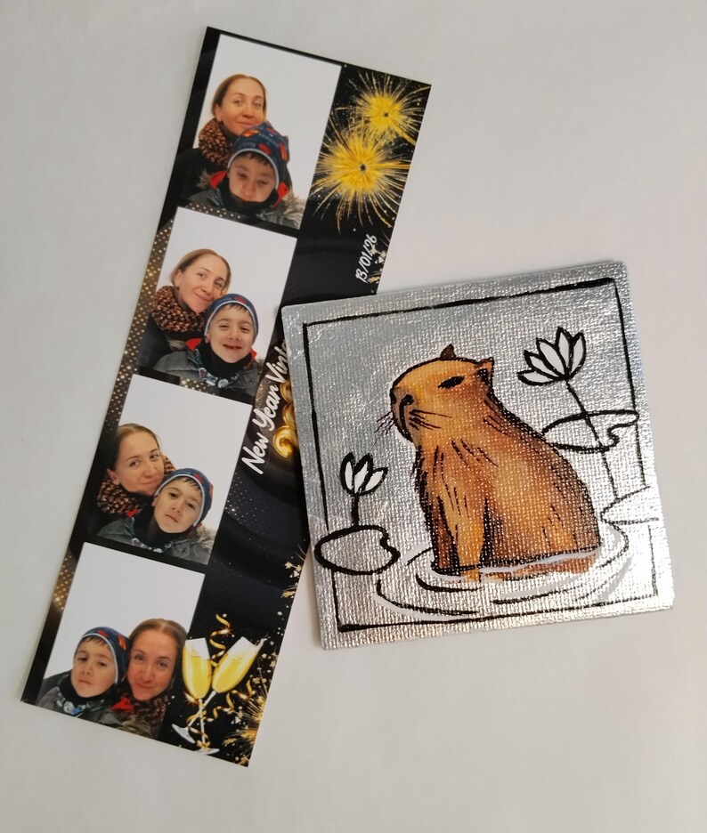 Hand Painted Chilling Capybara Magnet, Acrylic Woodland Art, Silver ...