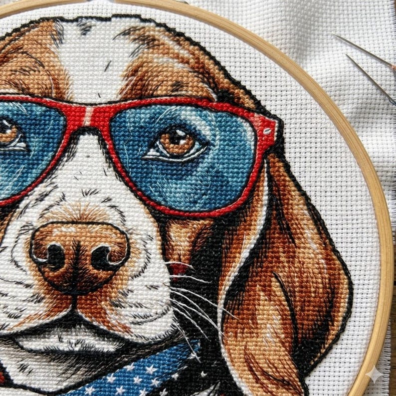 Patriotic Beagle Cross Stitch Pattern, 4th of July Dog Embroidery Hoop ...