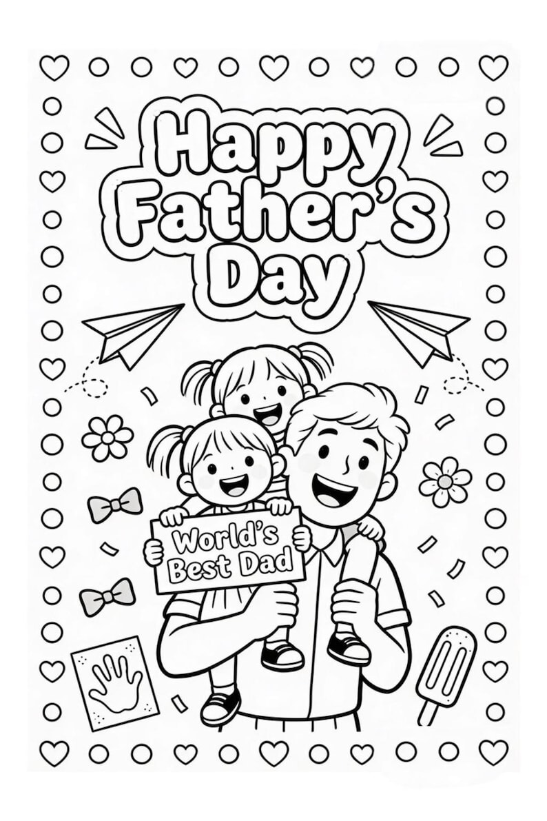Father's Day Coloring Book, 40 Pages Children's Activity (digital ...