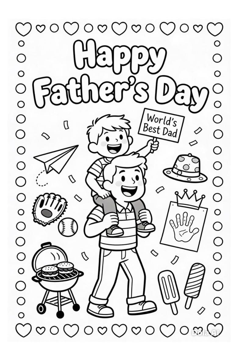 Father's Day Coloring Book, 40 Pages Children's Activity (digital ...
