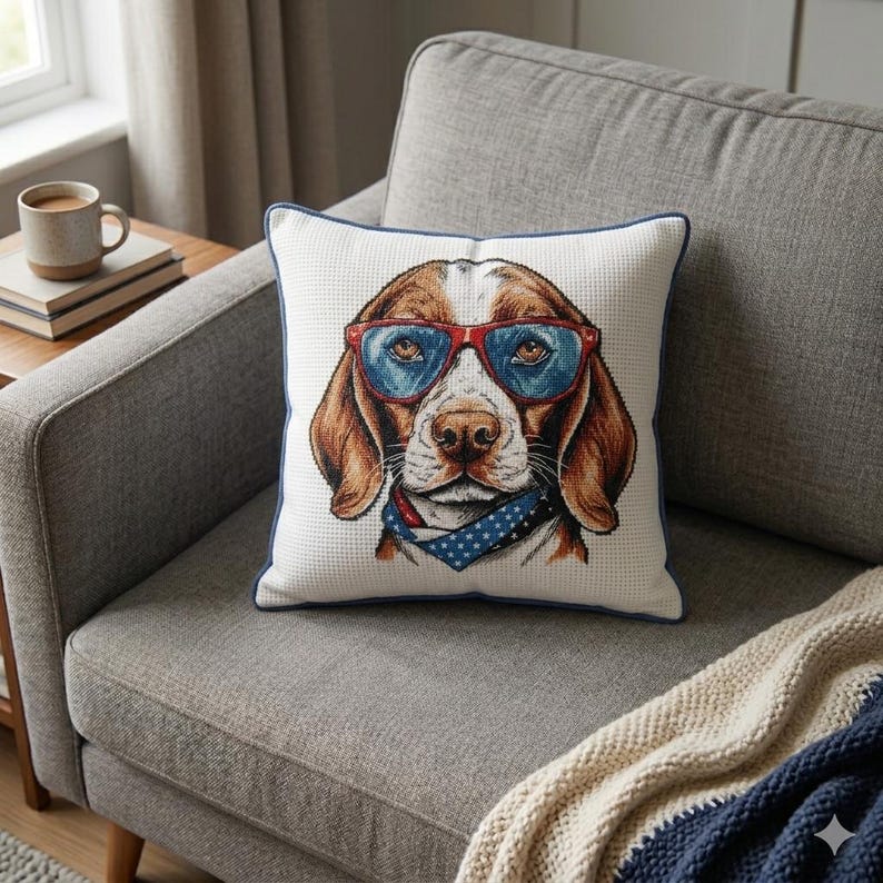 Patriotic Beagle Cross Stitch Pattern, 4th of July Dog Embroidery Hoop ...