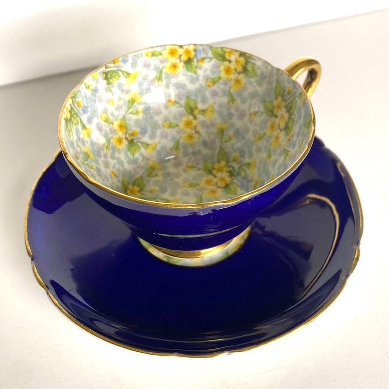 Vintage Shelley England Primrose Chintz Cobalt Blue Tea Cup and Saucer ...