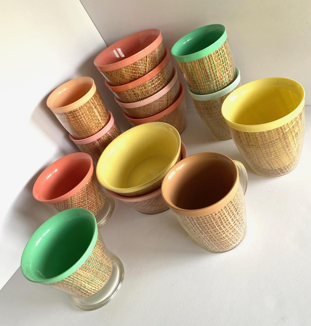 Vintage Raffiaware Set of 14 Cups & Bowls - Etsy